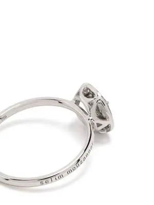 SELIM MOUZANNAR 18kt White Gold Diamond And Enamel Ring - Silver