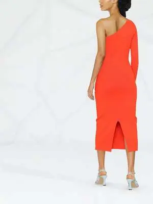 Victoria Beckham One Shoulder Ribbed Knit Midi Dress - Orange