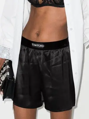 TOM FORD Logo Waistband Silk Shorts