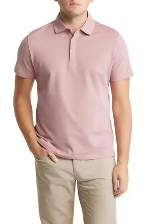 Robert Barakett Creston Micropattern Jacquard Polo Coral