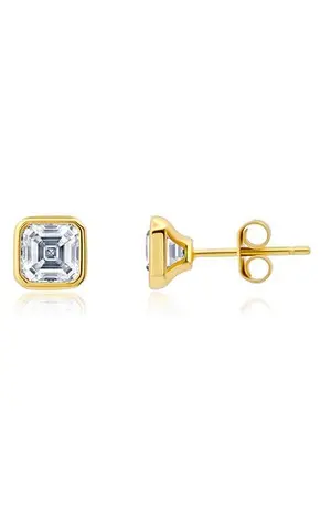 CRISLU Asscher Cubic Zirconia Stud Earrings - Gold