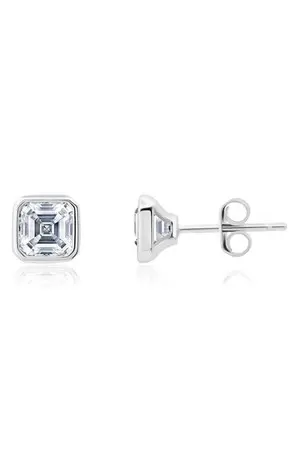 CRISLU Asscher Cubic Zirconia Stud Earrings - Platinum
