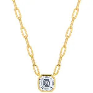 CRISLU Bezel Set Asscher Cubic Zirconia Pendant Necklace - Gold