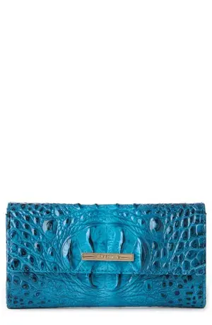 Brahmin Cordelia Croc Embossed Leather Wallet Vibrant Azure