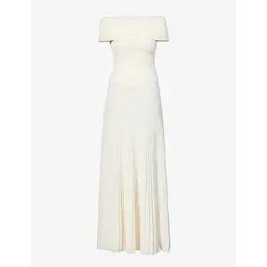 khaite marca off shoulder pleated dress Khaite Marca Maxi Dress