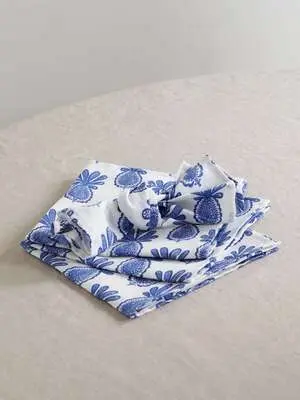 La DoubleJ Set Of Six Printed Linen Napkins - Blue