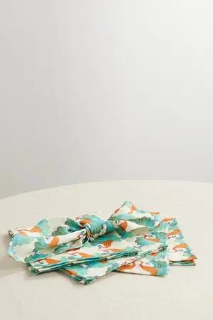 La DoubleJ Set Of Six Printed Linen Napkins Green