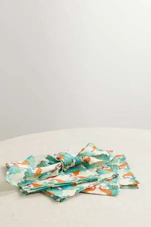 La DoubleJ Set Of Six Printed Linen Napkins Mint