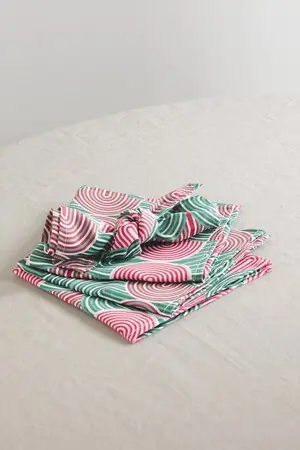 La DoubleJ Set Of Six Printed Linen Napkins Pink