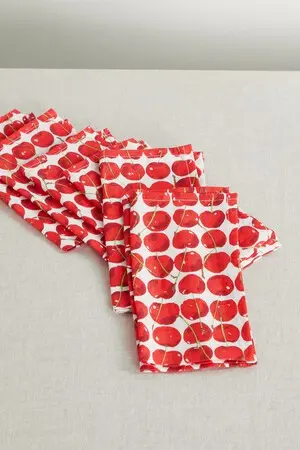 La DoubleJ Set Of Six Printed Linen Napkins - Red