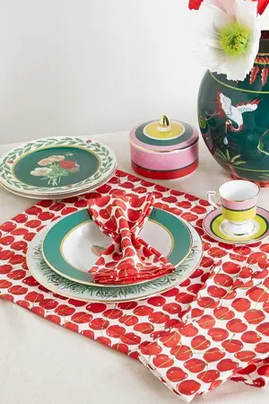 La DoubleJ Set Of Six Printed Linen Napkins - Red
