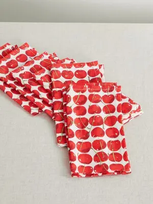 La DoubleJ LA DOUBLEJ Set Of Six Printed Linen Napkins Red