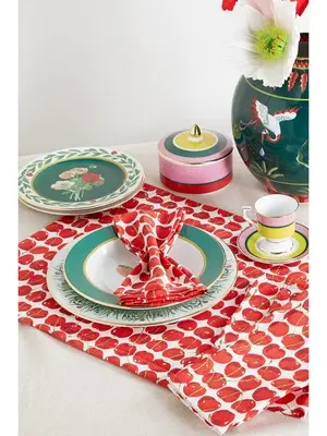 La DoubleJ Set Of Six Printed Linen Napkins - Red