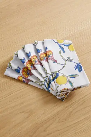 La DoubleJ Set Of Six Printed Linen Napkins White