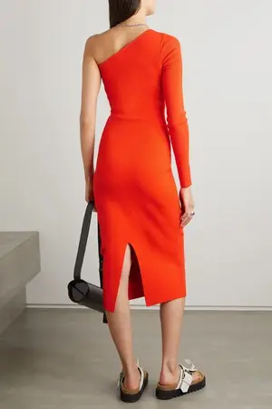 Victoria Beckham Vb Body One-sleeve Stretch-knit Midi Dress - Orange