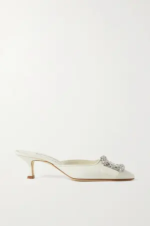 Manolo Blahnik Maysale 50 Buckled Mules - White
