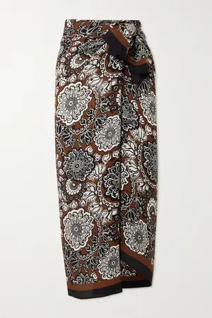 Matteau + Net Sustain Printed Organic Silk-georgette Pareo Brown