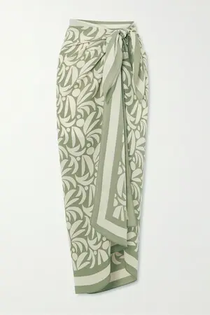 Matteau + Net Sustain Printed Organic Silk-georgette Pareo Green