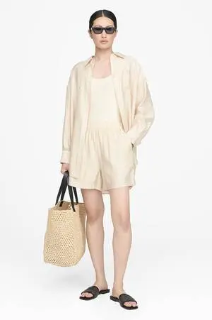 ANINE BING Keelan Textured Rayon-blend Shorts - Champagne