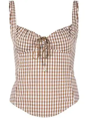 Patrizia Pepe Gingham-print Poplin Bustier Top - White