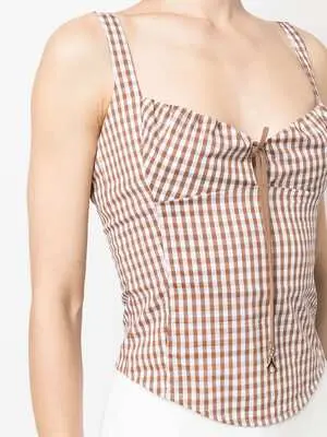 Patrizia Pepe Gingham-print Poplin Bustier Top