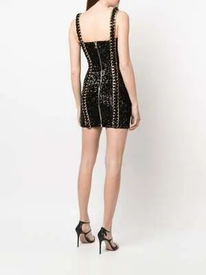 Balmain Sequinned Chain-Link Mini Dress In Black - 29% Off | Editorialist