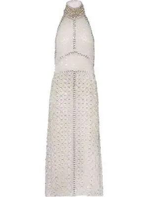 Miu Miu Embroidered Organza Halter Dress - White | Editorialist