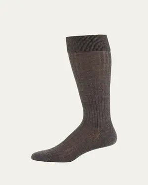 Pantherella Laburnum Over-the-calf Ribbed Merino Wool Socks - Charcoal