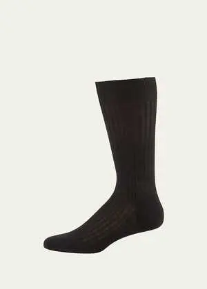 Pantherella Laburnum Ribbed Wool Mid-calf Socks - Black