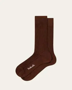 Pantherella Pantherella Laburnum Ribbed Wool Mid-Calf Socks Conker