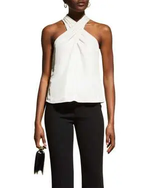 Theory Halter Solid Sleeveless Top Ivory