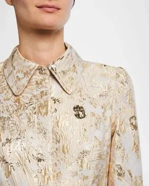 Rickie Freeman For Teri Jon Metallic Brocade Shirtdress Gown
