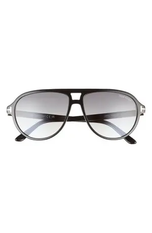 TOM FORD TOM FORD Jeffrey 59mm Pilot Sunglasses Shiny Black/gradient Smoke