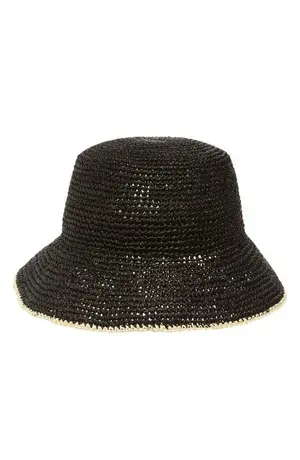 L*Space LSPACE Isadora Straw Bucket Hat Black/cream