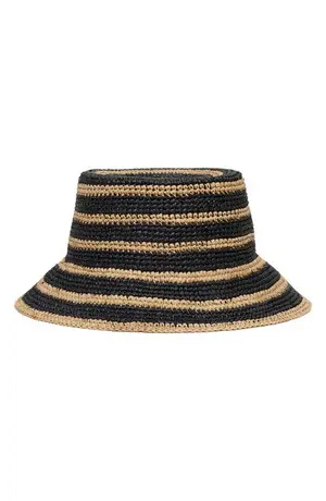 L*Space LSPACE Isadora Straw Bucket Hat Natural / Black