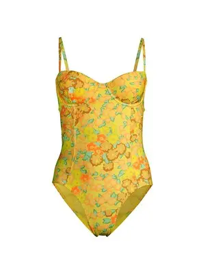 Tory Burch Women's Underwire One-Piece Swimsuit - Yellow Blossom  - Yellow Blossom