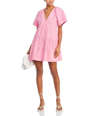 A.L.C. Camila Cotton Tiered Mini Dress - Light Grapefruit