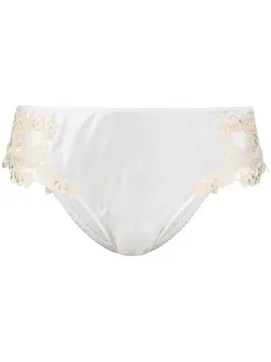 La Perla Lace Floral-embroidered Silk Briefs - White