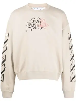 Off-White Graffiti Print Crew-neck Sweatshirt - Neutrals