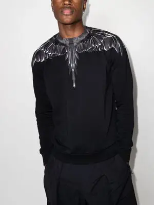 COUNTY OF MILAN Wings-print Crew-neck Sweatshirt - Black