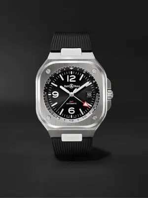 BELL & ROSS Br 05 Automatic Gmt 41mm Stainless Steel And Rubber Watch - Black