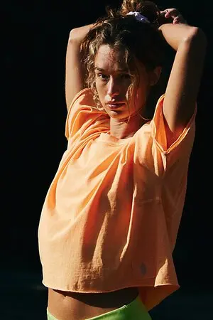 Free People FP Movement Inspire Cropped Tee Neon Clementine