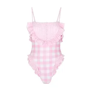 FILLYBOO Pink Gingham Ruffled Swimsuit S
