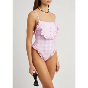 FILLYBOO Pink Gingham Ruffled Swimsuit S