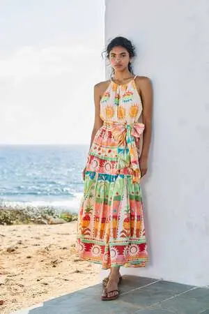 Farm Rio Halter Neck Maxi Dress In Rainbow Sunset - 30% Off | Editorialist
