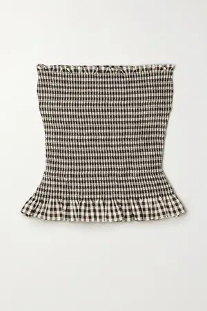 MOLLY GODDARD Kim" Shirred Ruffled Gingham Cotton Strapless Top