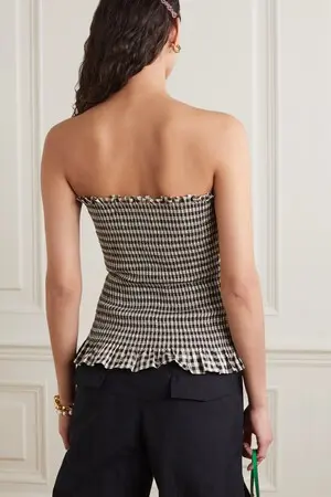 MOLLY GODDARD Kim" Shirred Ruffled Gingham Cotton Strapless Top