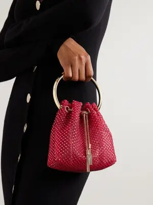 JIMMY CHOO Crystal-embellished Mesh Bucket Bag - Red