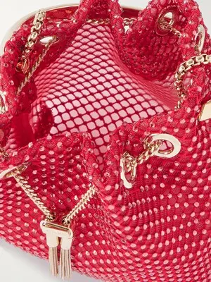 JIMMY CHOO Crystal-embellished Mesh Bucket Bag - Red