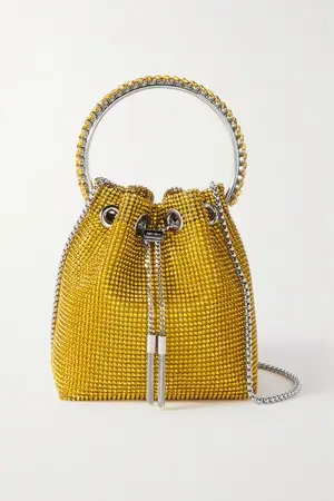 JIMMY CHOO Crystal-Embellished Mesh Bucket Bag Yellow